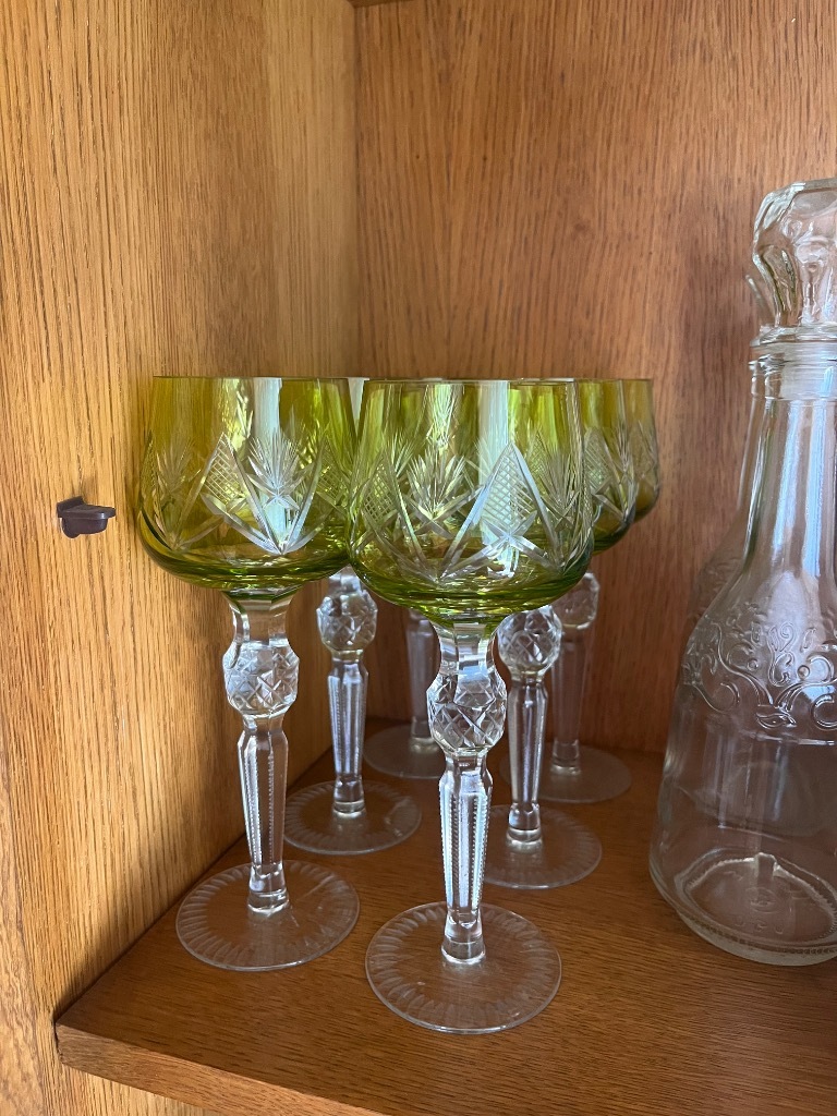 6 kieliszków – Huta Irena zielone szkło cięte PRL | Katowice ...
