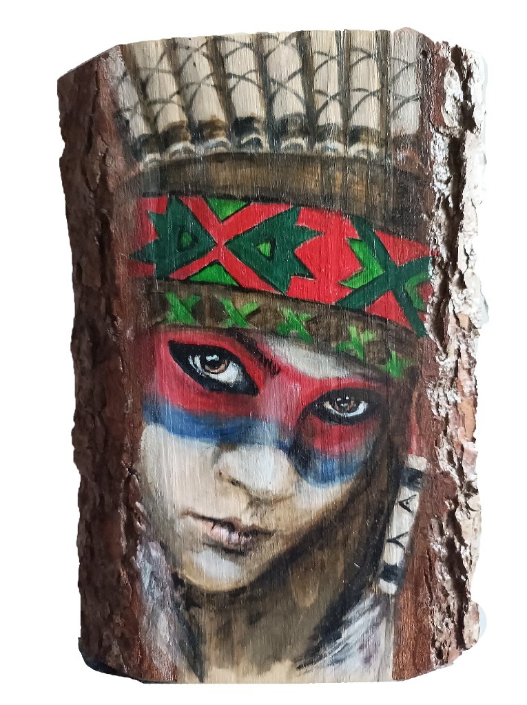 Indianka obraz na desce z korą | NIEBYLEC | Kup teraz na Allegro Lokalnie