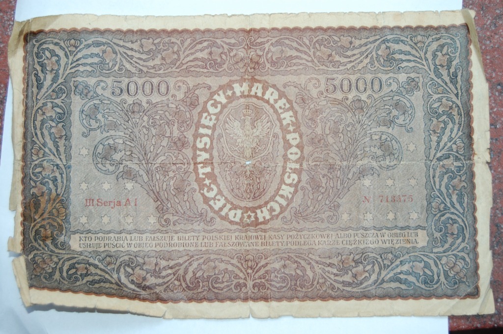 Banknot 5000 Marek polskich 1920 | Piastów | Licytacja na Allegro Lokalnie