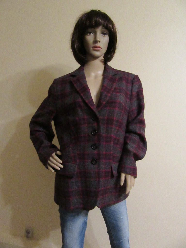 PETER HAHN żakiet marynarka szaroróżowa kratka jak 100% wełna 44 ...