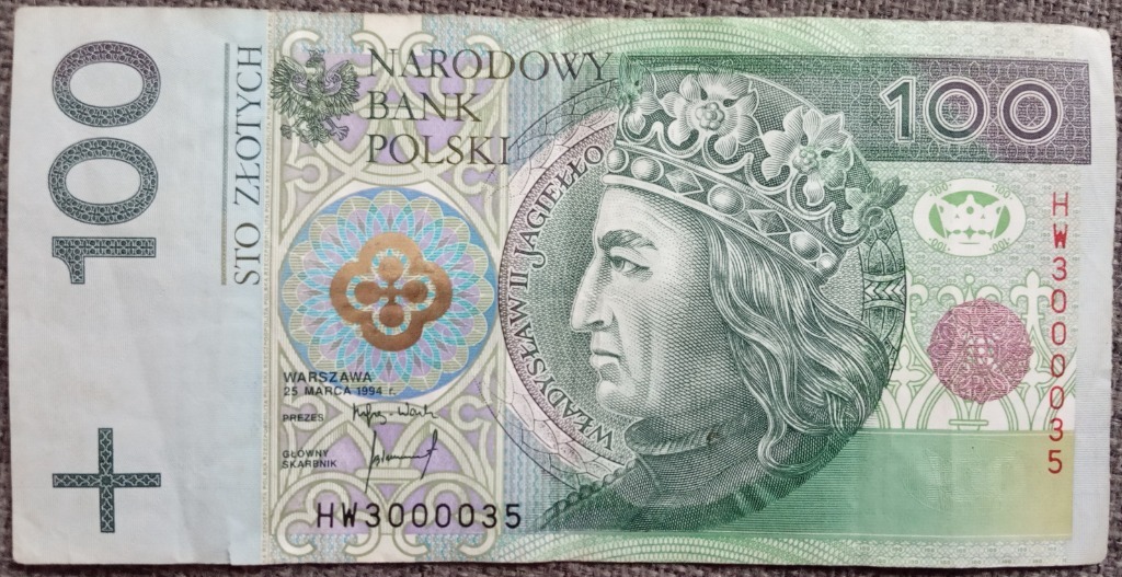 Banknot 100 PLN numer seryjny HW335 | Nowy Żmigród | Licytacja na ...