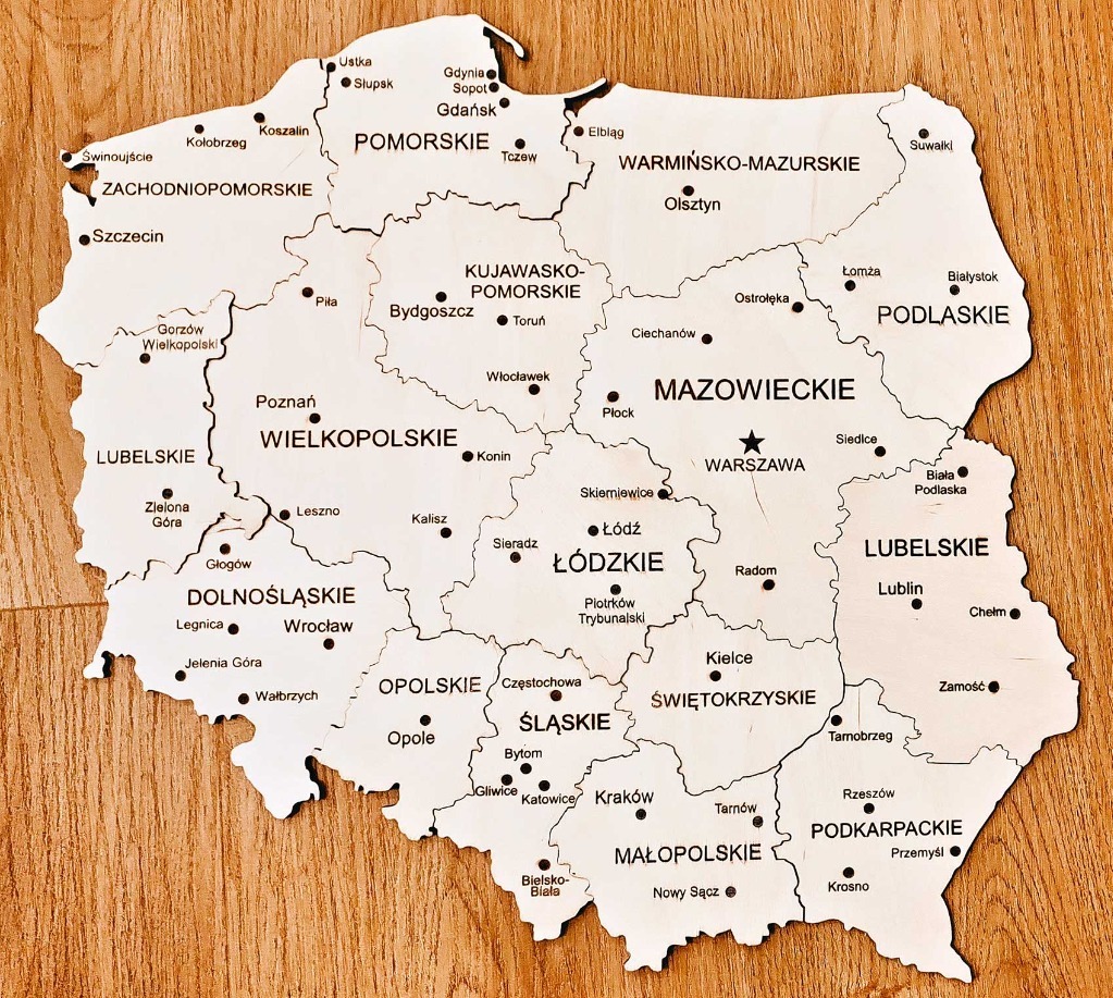 Drewniana mapa Polski - województwa 49x46 cm | Warszawa | Kup teraz na ...
