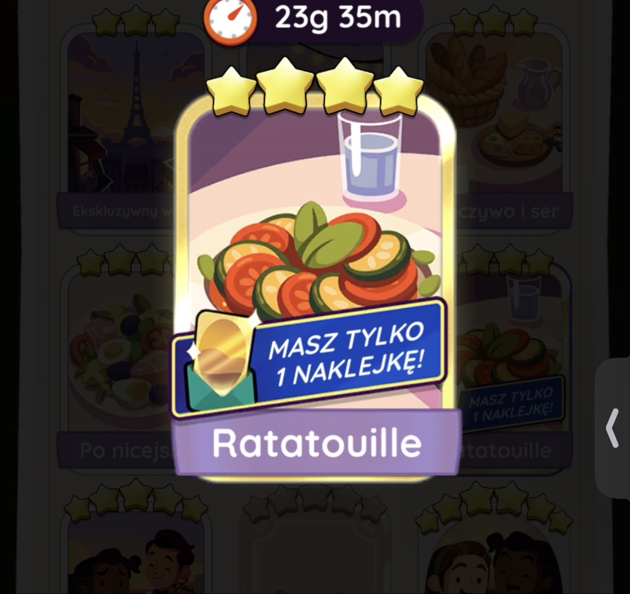 Monopoly go karta naklejka ZŁOTA Ratatouille set 14 4* | Wrocław | Kup ...