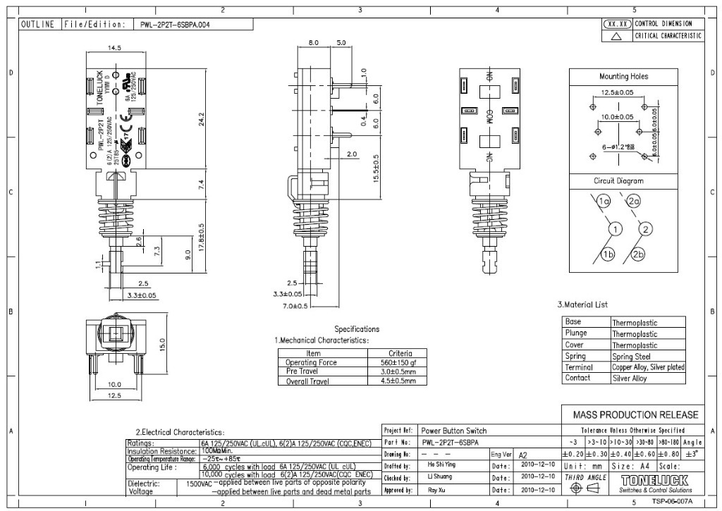 Switch Toneluck PWL-2P2T 6A 250V (25T85) | Gdynia | Kup teraz na ...