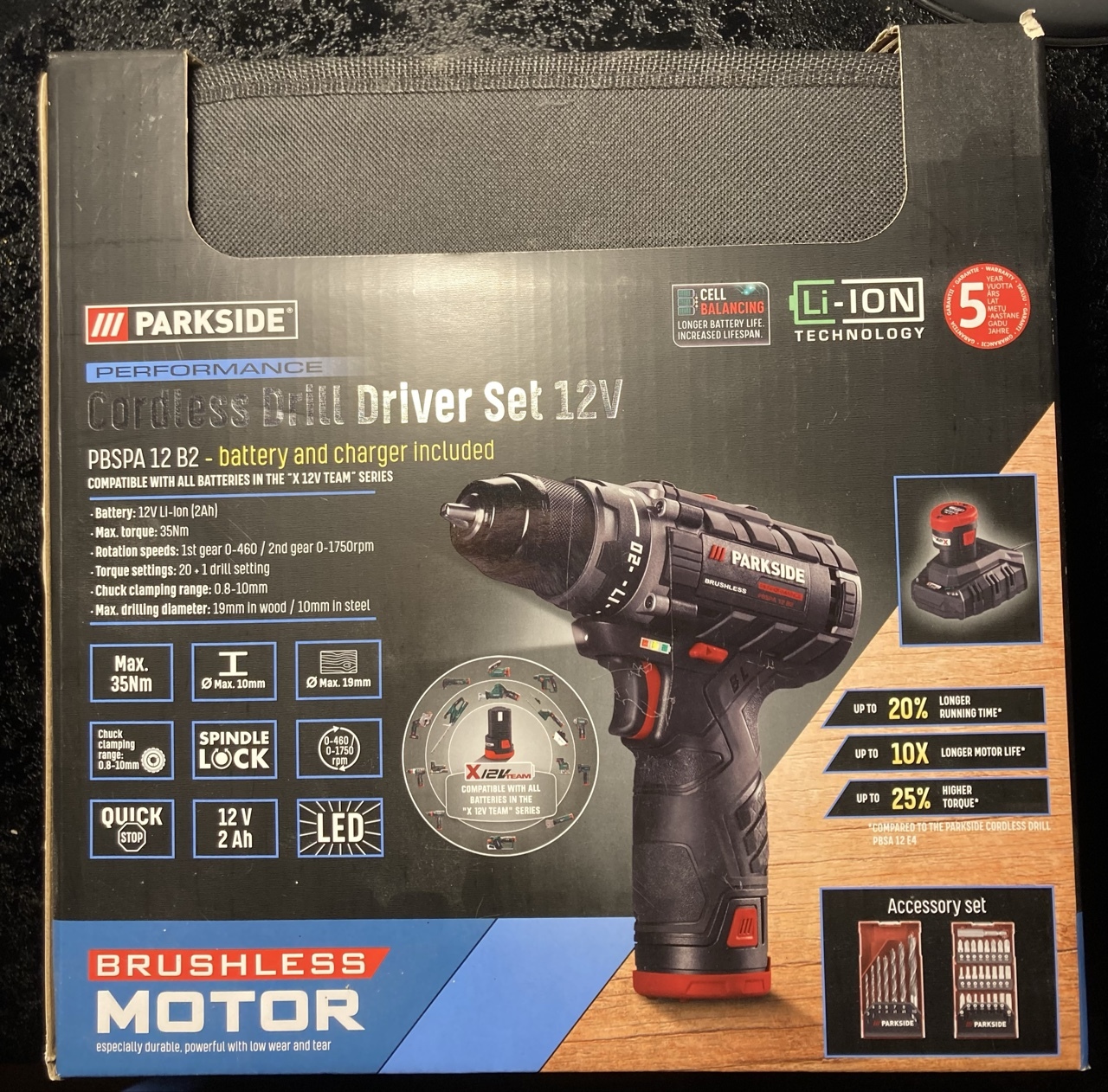 PEŁNY ZESTAW Parkside Performance Cordless Drill Driver Set 12V ...