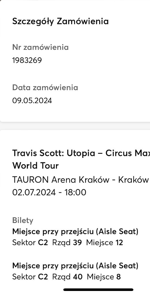 Travis Scott 2 bilety | Warszawa | Ogłoszenie na Allegro Lokalnie