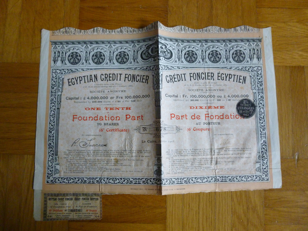 Egyptian Credit Foncier 1905 1 10 Foundation part | Warszawa | Kup ...