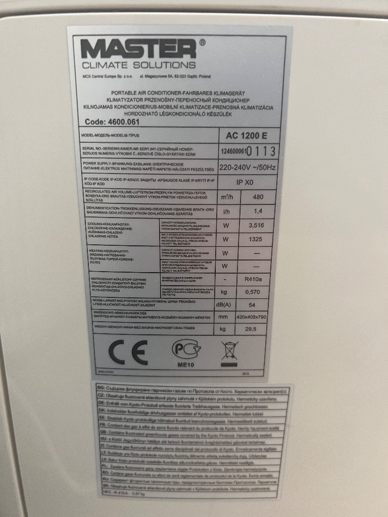 Klimatyzator przenośny Master Ac 1200 E | Wrocław | Ogłoszenie na Allegro Lokalnie