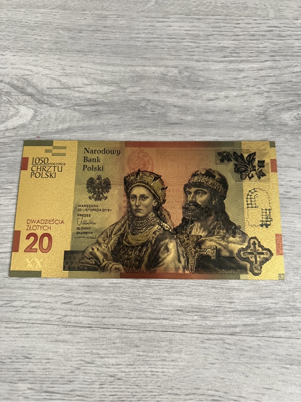 Pozłacany banknot 20zl Rocznica Chrztu Polski 1050 | Lublin | Licytacja ...