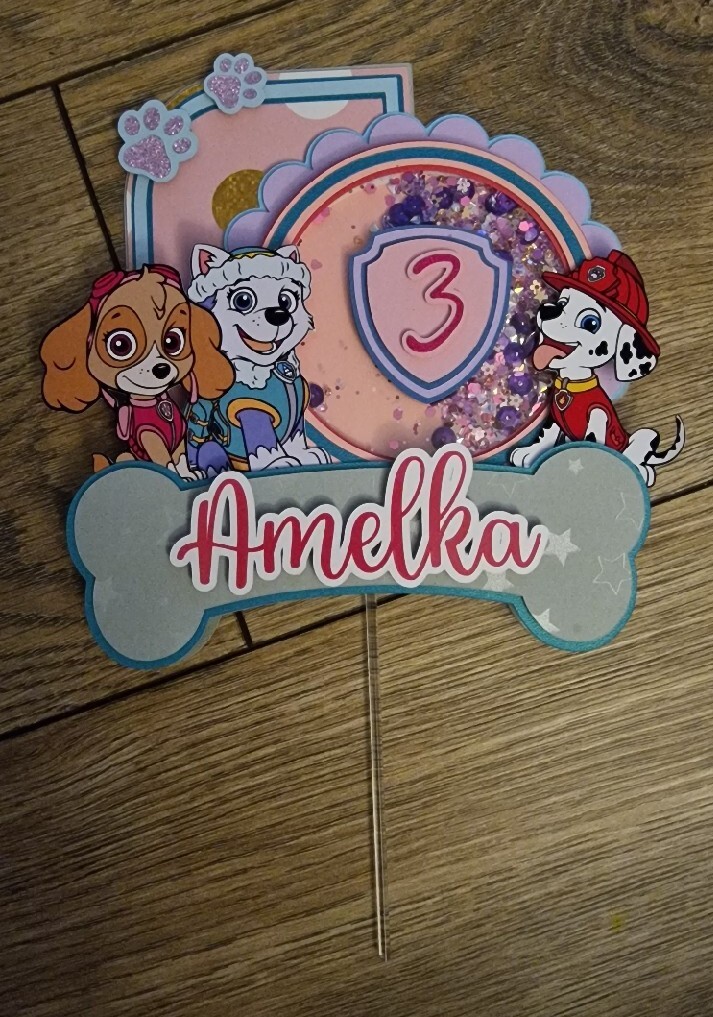 Topper na tort Psi Patrol Amelka 3 latka | Psary | Kup teraz na Allegro ...