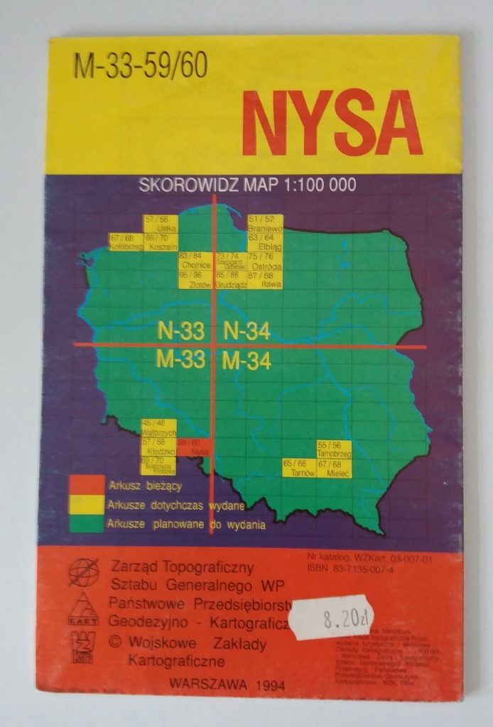 Mapa topograficzna 1: 100 000 Nysa i okolice | Gdańsk | Kup teraz na ...