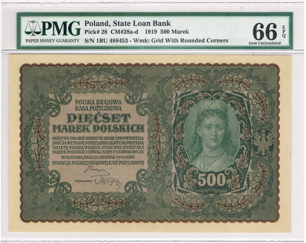 500 marek polskich 1919 PMG 66 500 marek 1919 UNC | Warszawa ... 500 marek polskich 1919 PMG 66 500 marek 1919 UNC | Warszawa ...