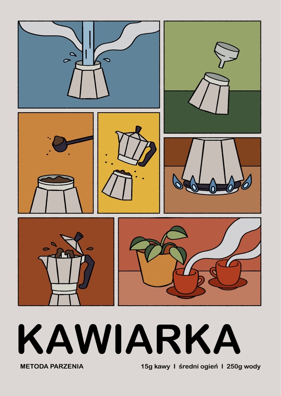 Plakat „Kawiarka” jasny, kawa - grafika A2 retro | Sosnowiec | Kup teraz na Allegro Lokalnie