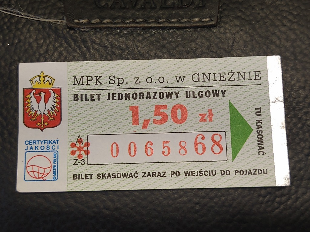 Bilet komunikacja MPK Gniezno 1.50 zł | Gniezno | Licytacja na Allegro Lokalnie