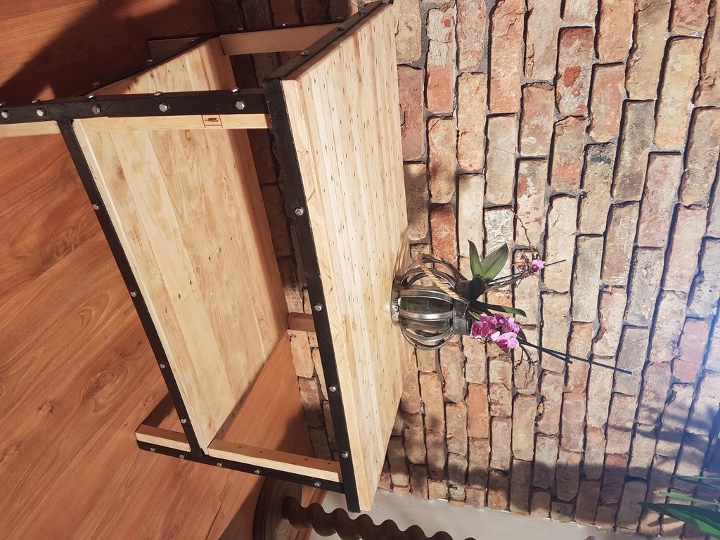 Stolik z półką z drewna dębu typ loft | POZNAŃ | Kup teraz na Allegro ...