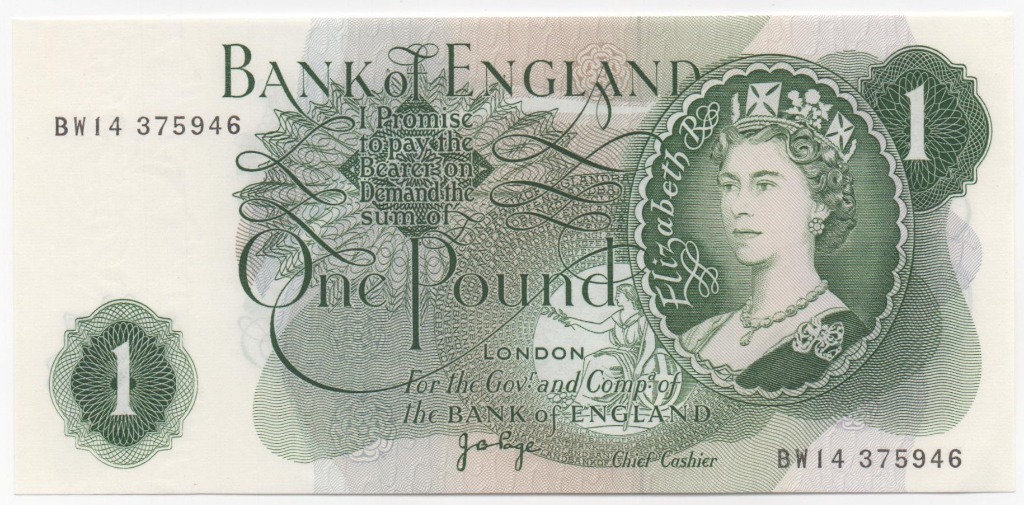 Wielka Brytania, banknot 1 funt (1970/78) st. -1/1 | Wrocław ...