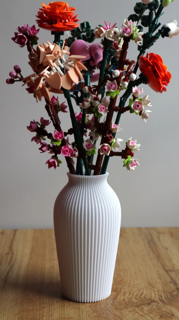 Wazon flakon 3D bukiet kwiaty suszone sztuczne LEGO ICONS BIAŁY PASY ...