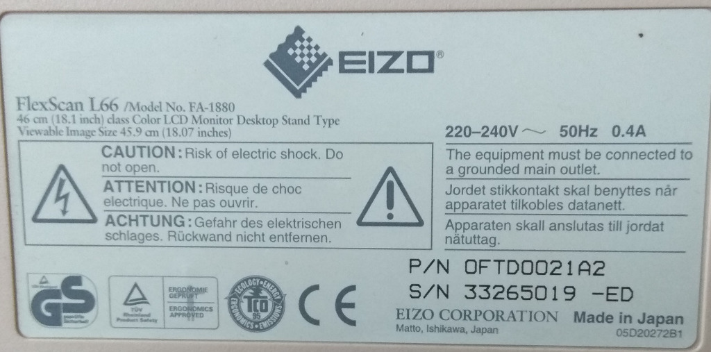 Monitor EIZO FlexScan L66 LCD 18.1" FA-1880 | Radzyń Podlaski | Kup ...