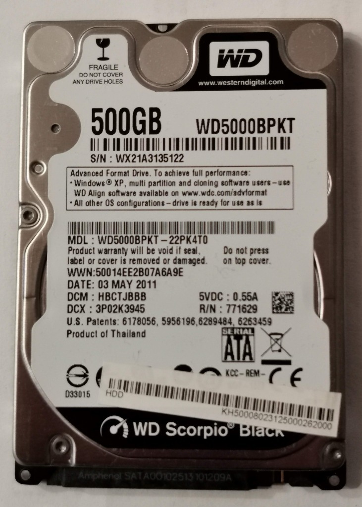 WD Scorpio Black 500GB WD5000BPKT 30 dni 7200RPM | Biłgoraj | Kup teraz ...