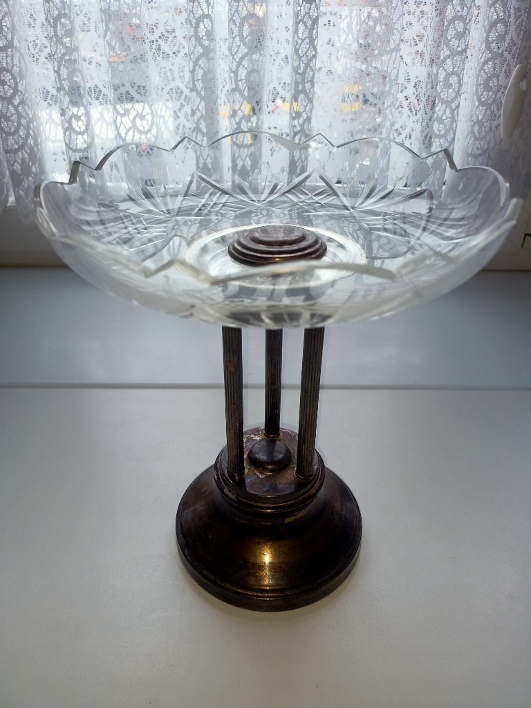 Kryształowa zabytkowa patera platerowana srebrem | Olsztyn | Kup teraz ...