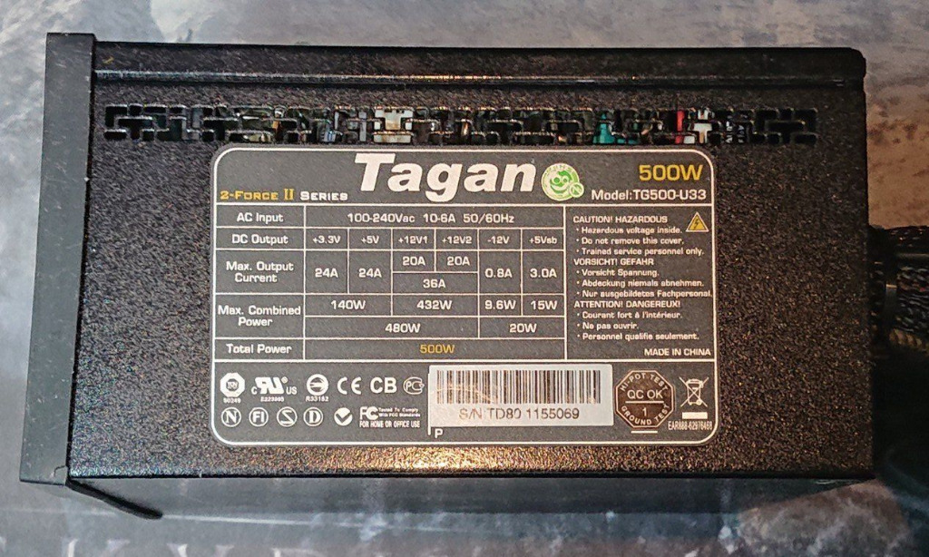 Tagan ATX PSU 500W 2 Force II series TG500U33 | Warszawa | Kup teraz na ...