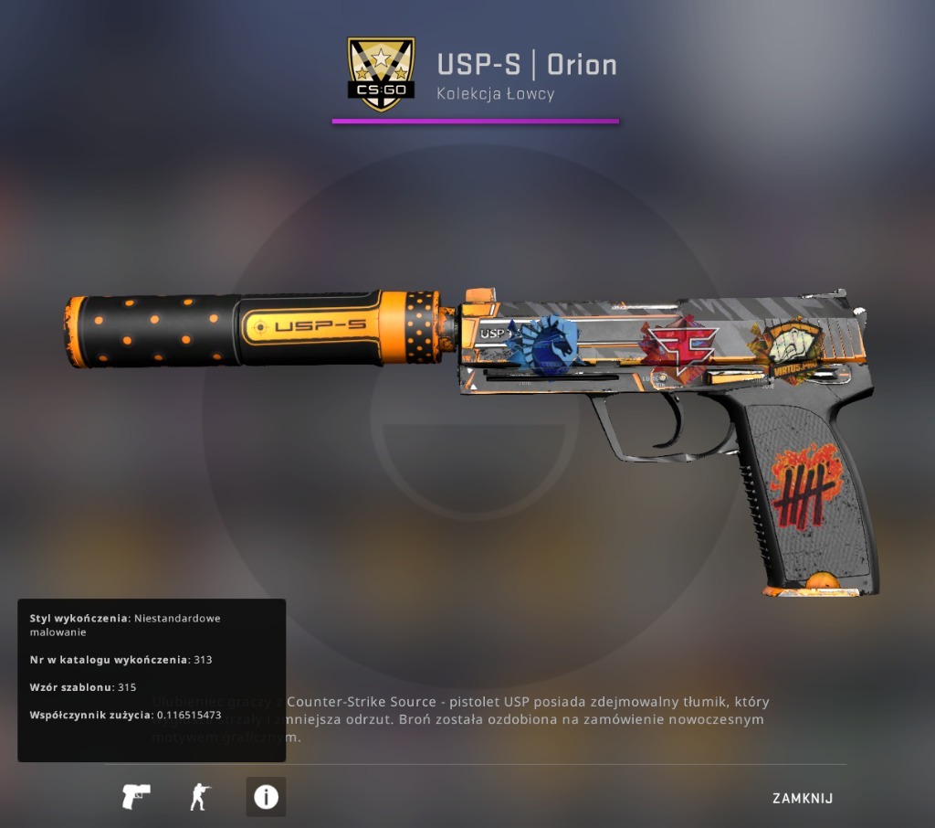 Skin USP-S Orion CSGO cs go MW rzadkie naklejki | Hajnówka | Kup teraz na Allegro Lokalnie