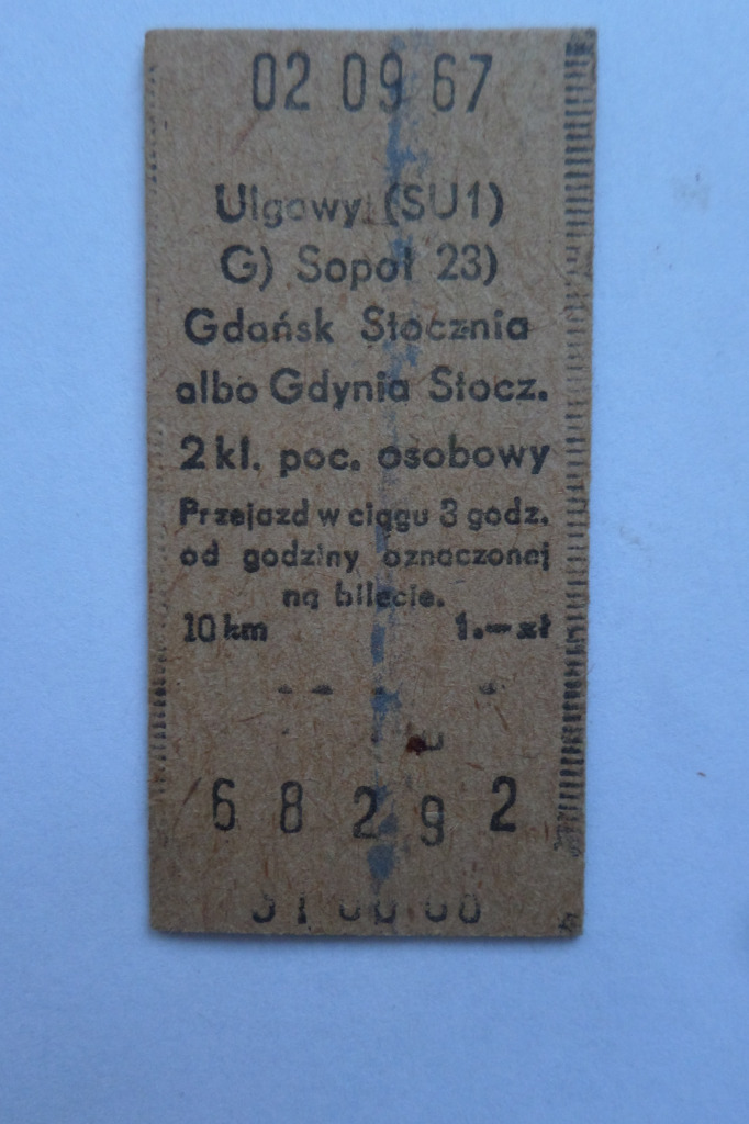 Bilet PKP kartonikowy Sopot Gdańsk Stocz Gdynia Stocznia67r | Kraków ...
