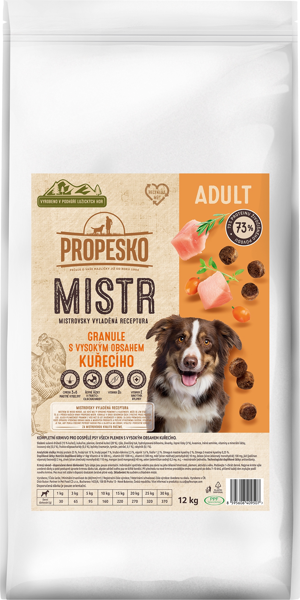 Propesko Mistr granule Adult s čerstvým kuřecím 12 kg za 744 Kč - Allegro