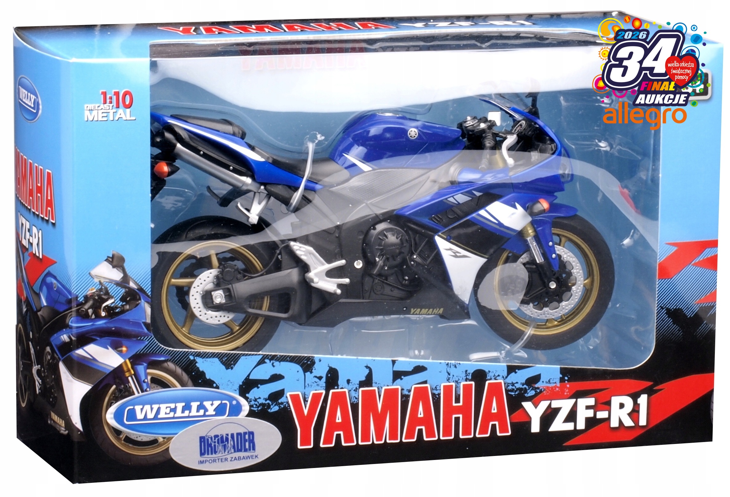 WELLY METALOWY MOTOCYKL YAMAHA YZF-R1 MOTOR DUŻY MODEL SKALA 1:10 ...