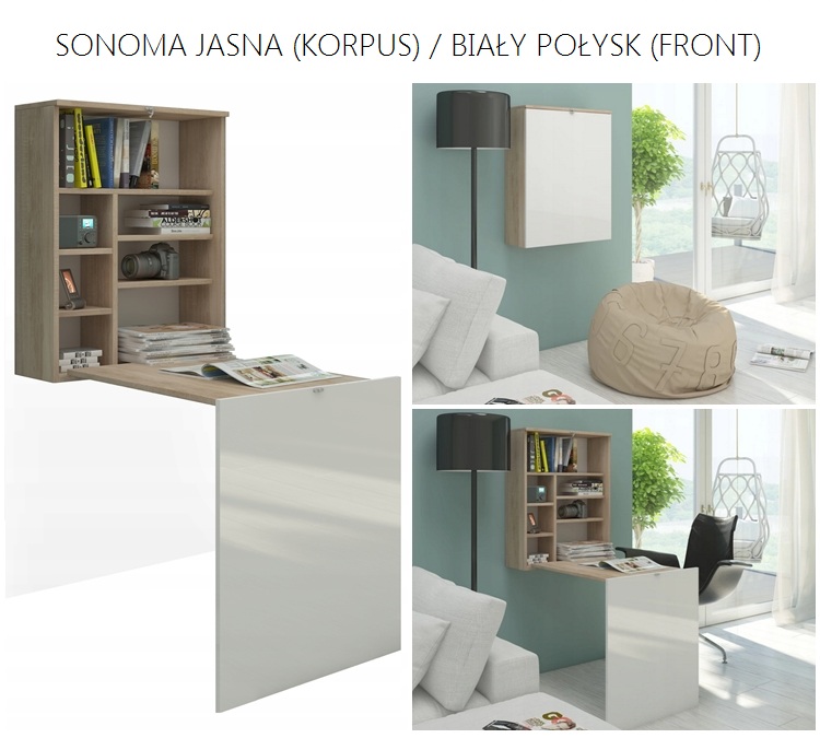 Biurko składane wiszące ścienne Hide czarny mat / biały połysk - Arena.pl