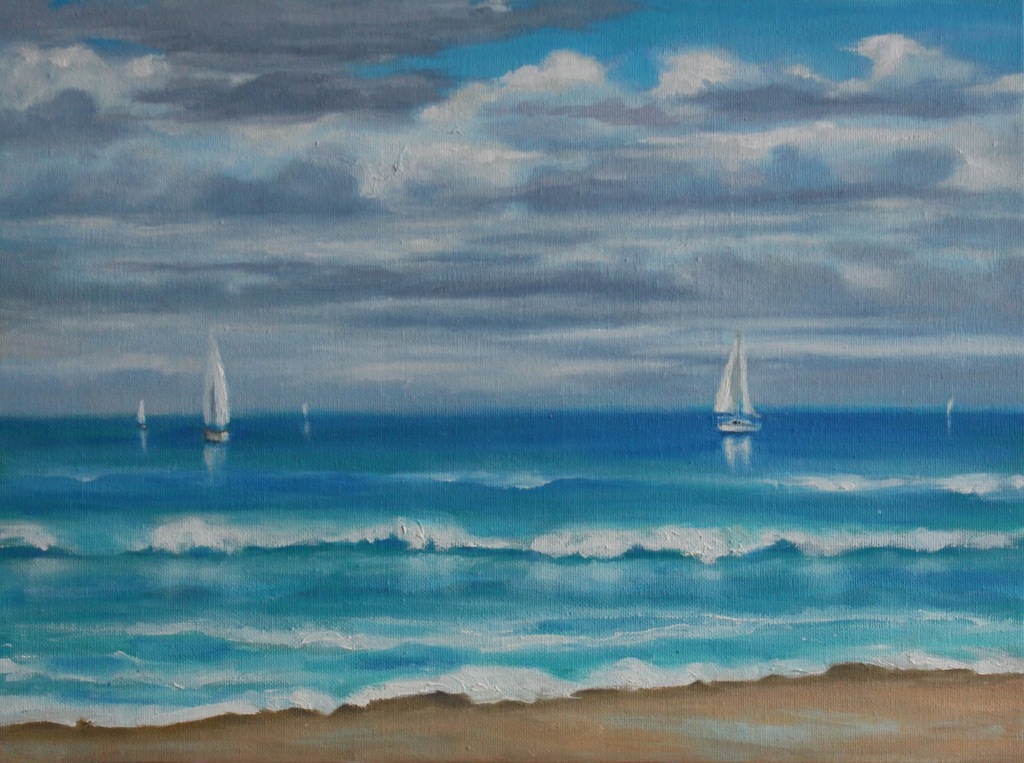 obraz olejny pejzaż morze statki 30 x 40 cm - 13537756390 - oficjalne ...