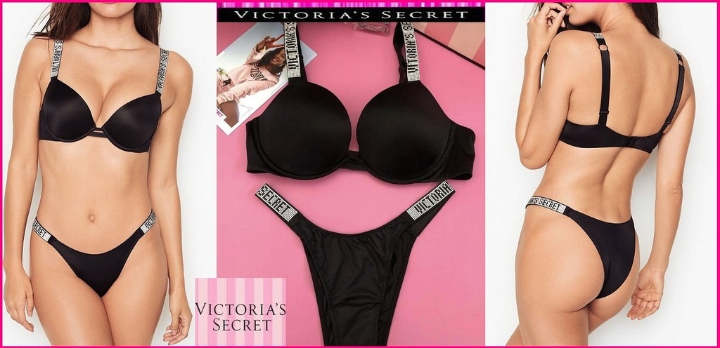 Victoria's Secret komplet biustonosz 65B 70B figi - 11543551482 - oficjalne archiwum Allegro