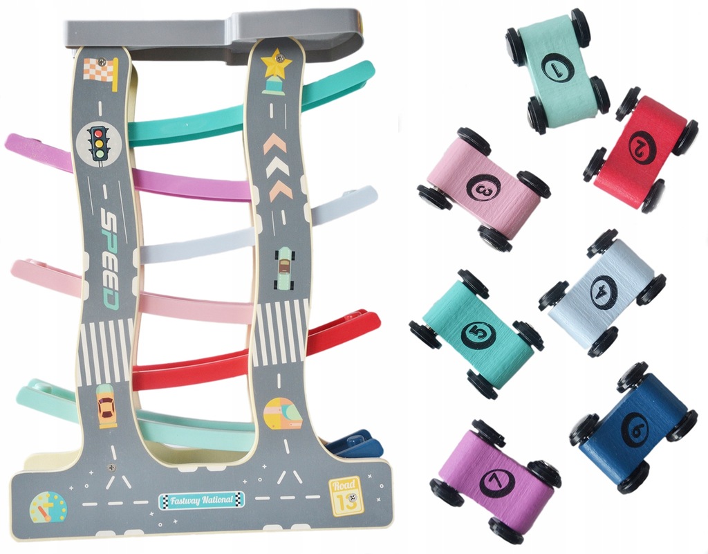 DREWNIANA ZJEŻDŻALNIA TOR DLA SAMOCHODÓW + 7 AUT - 8632092324 - oficjalne archiwum Allegro