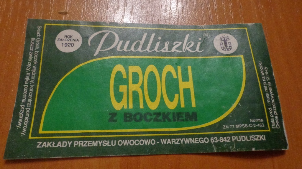 Etykieta PRL Groch z boczkiem Pudliszki - 13403563980 - oficjalne archiwum Allegro