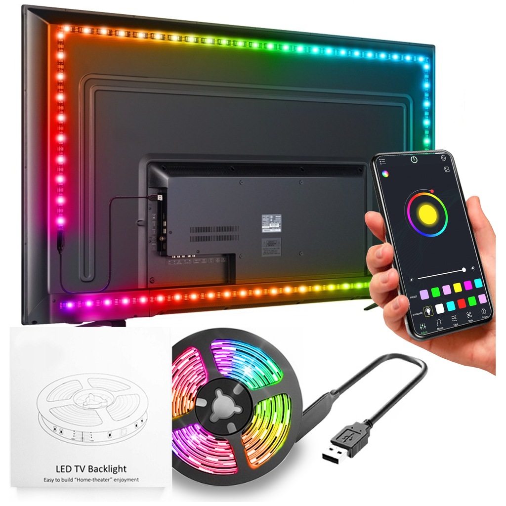 Taśma LED do telewizora 3M RGB 5050 USB APLIKACJA - 13953893752 ...