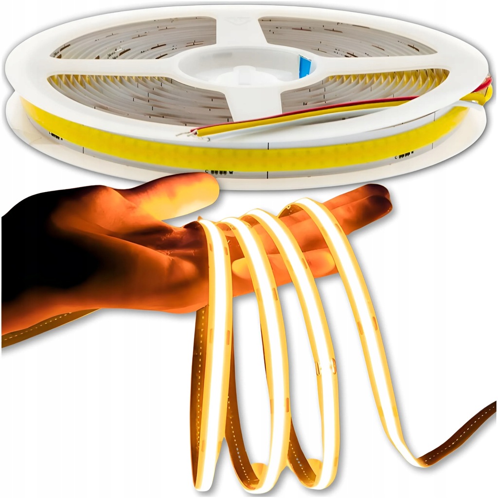 TAŚMA LED COB NEON 12V 1M 10W MOCNA CIEPŁA NATURAL LINIA IP44 ...
