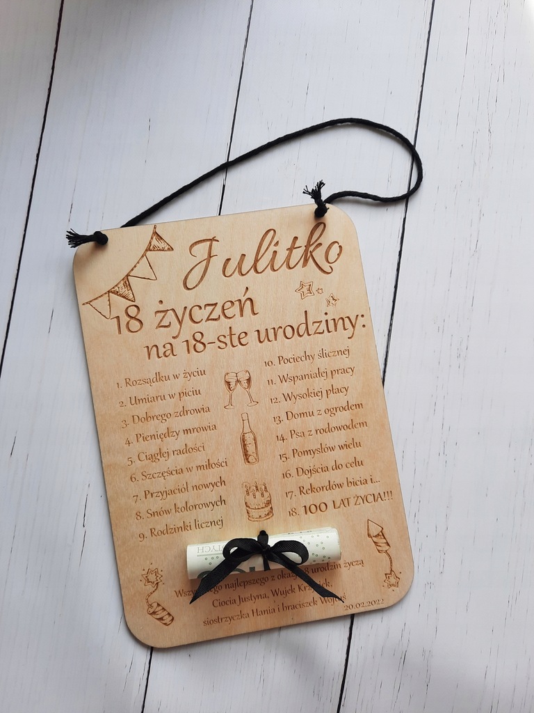 Kartka ZAWIESZKA 18 URODZINY OSIEMNASTKA PREZENT - 11857297208 - oficjalne archiwum Allegro