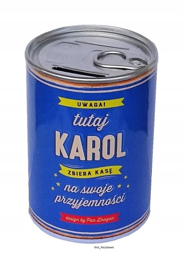 Skarbonka puszka z imieniem dla chłopca - KAROL - 14376293180 - oficjalne archiwum Allegro