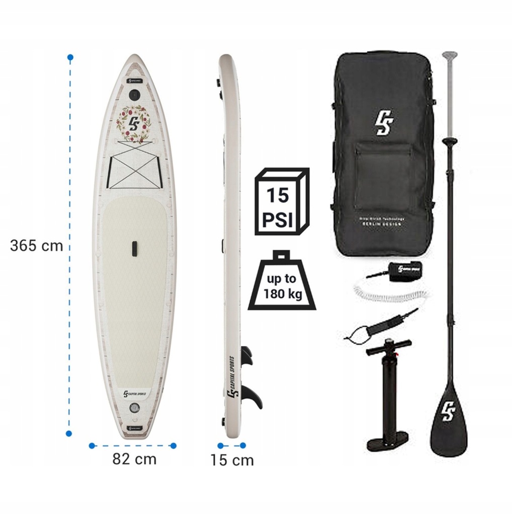 DESKA SUP DO PŁYWANIA DMUCHANA PADDLE BOARD W ZESTAWIE 365CM 11'9" 180KG - 15668786964 ...