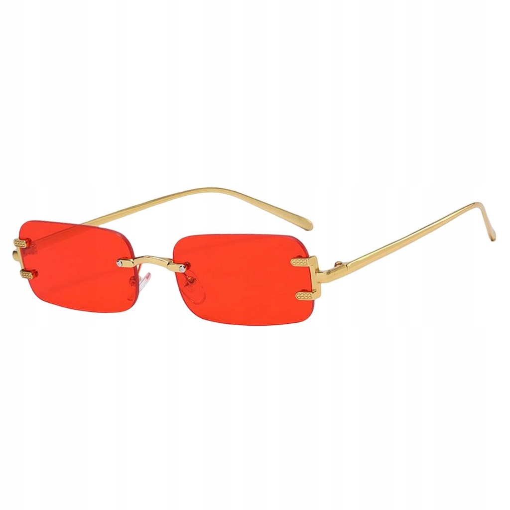 Rectangle Rimless Sunglasses Decorative Men Women Retro Red and Aureate ...