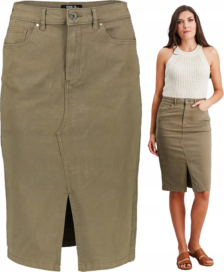 TU spódnica jeansowa khaki denim do kolan 44 NOWA - 12000043671 ...