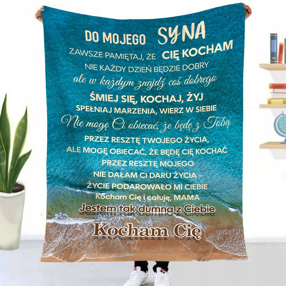 Koc, list od mamy do syna, koc w stylu wiadomośc - 11977008330 ...