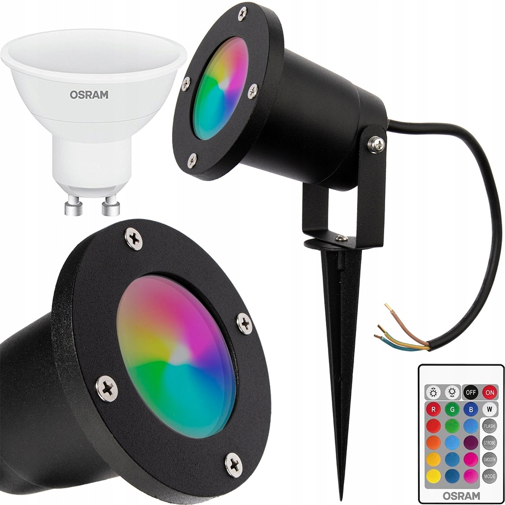 REFLEKTOR ogrodowy WBIJANY GU10 + LED RGB + PILOT - 8987384658 - oficjalne archiwum Allegro