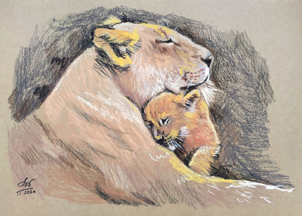 LEW LWICA MACIERZYŃSTWO MAMA rysunek A3 420 x 297 - 13121560576 ...