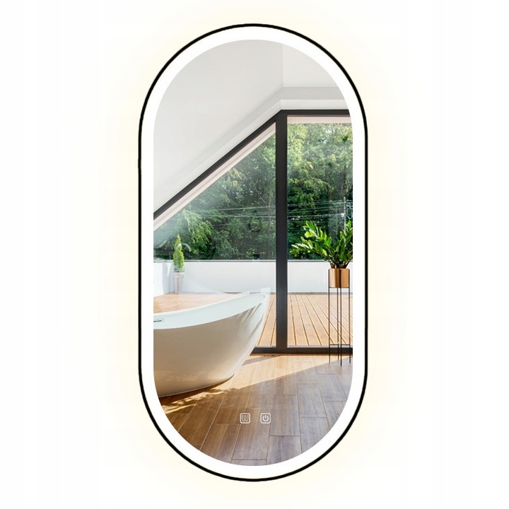LUSTRO ŁAZIENKOWE OWALNE PODŚWIETLANE CZARNA RAMA ZMIANA BARWY LED ...