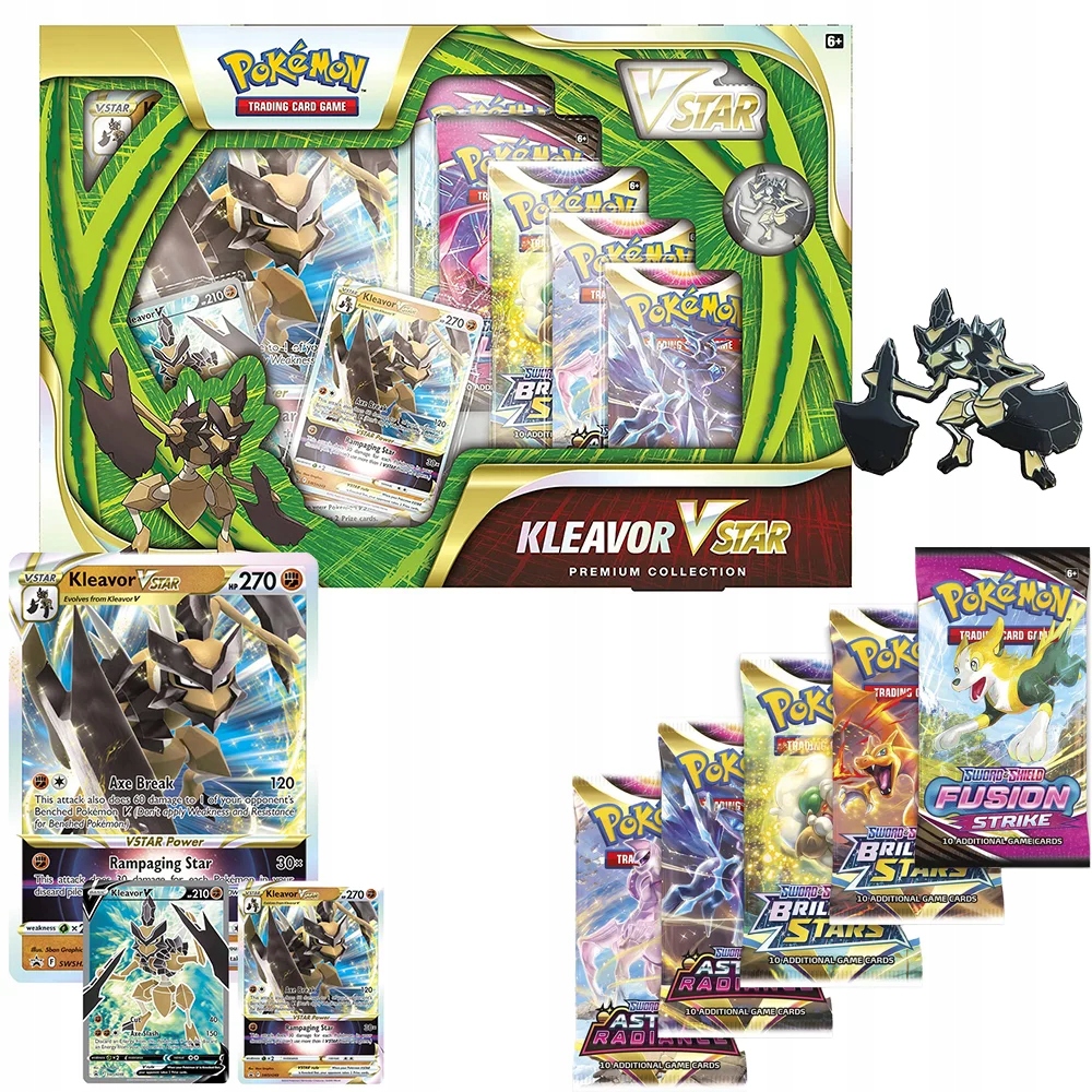 Pokemon TCG Kleavor V Star Box Premium Karty Pin - 12840064653 ...