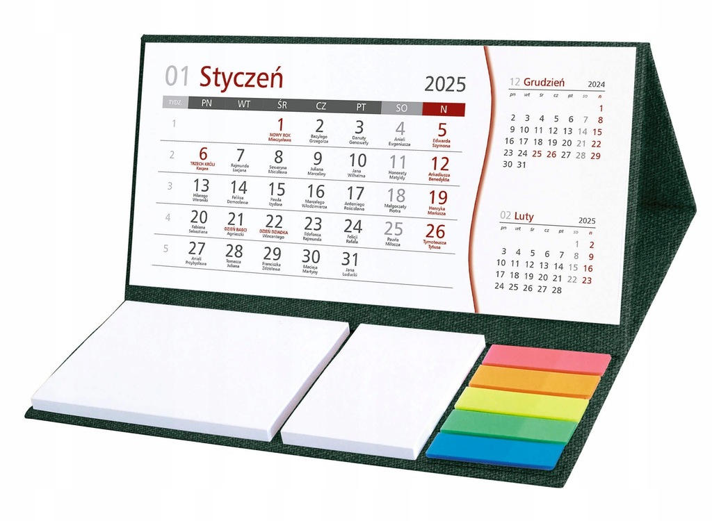Kalendarz Biurkowy 2025 Czytelny Poziomy z Notesem Stojący na Biurko ...