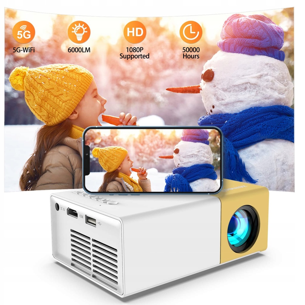 Mini projektor 5G WiFi Full HD 1080P 6000 lm - 13948363398 - oficjalne ...