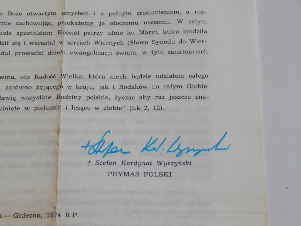 DOKUMENT PODPIS KARDYNAŁ STEFAN WYSZYŃSKI 1974 - 12560596325 ...