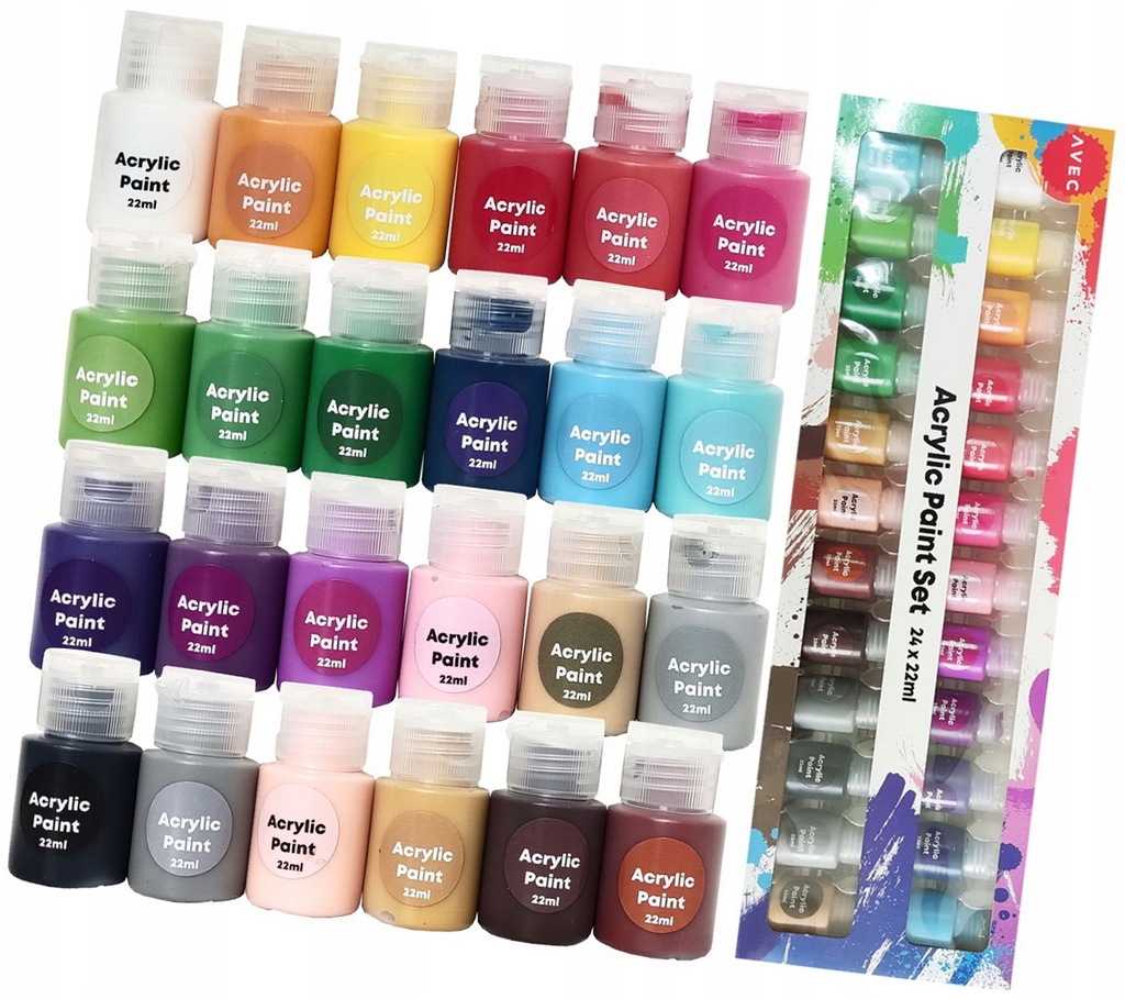 FARBY AKRYLOWE ZESTAW FARB AKRYLOWYCH 24szt AKRYLE - 12762461459 ...